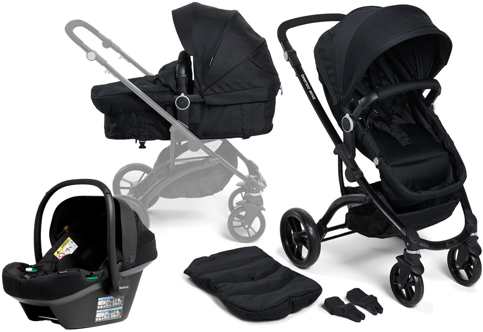 Beemoo Move 2-in-1 Kombivogn inkl. Route i-Size Autostol Baby, Black ...