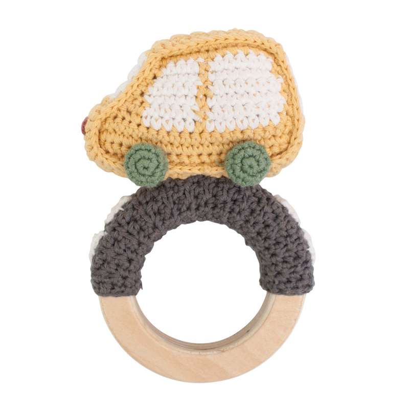 Sebra Hæklet Rangle - Bil på Træring | bbaby